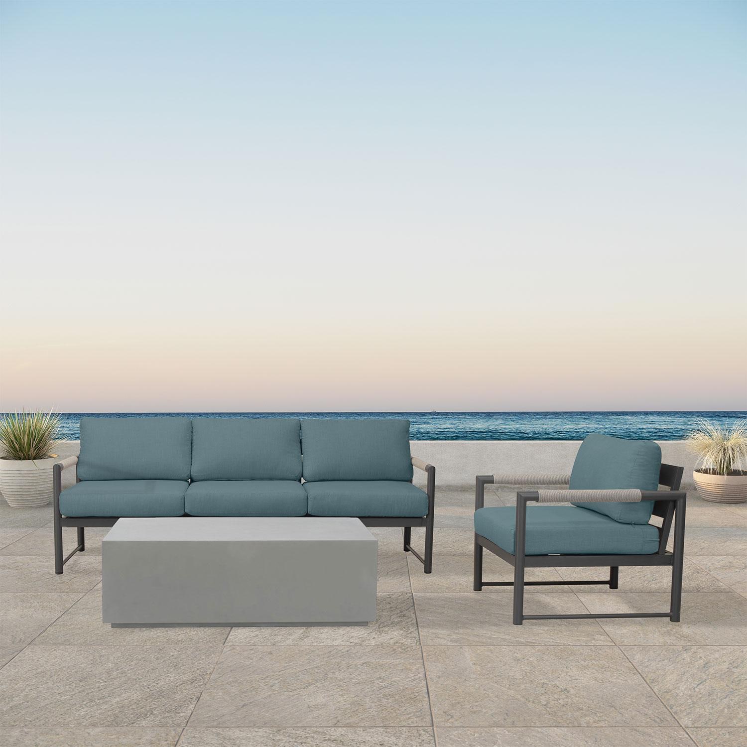 Avenue Bay 3 Pc Aluminum Sofa Set in Slate/Cast Lagoon by Lakeview ...