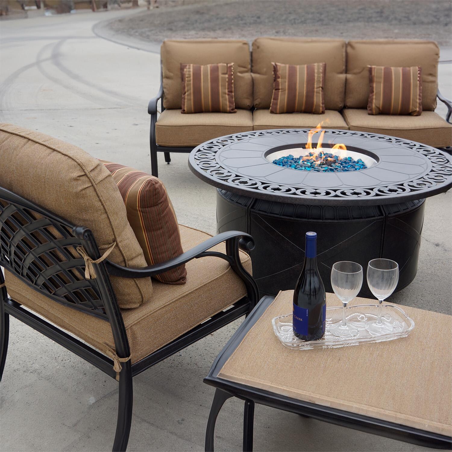 Nassau 5-Piece Patio Propane Fire Pit Deep Seating Set with Cushions ...